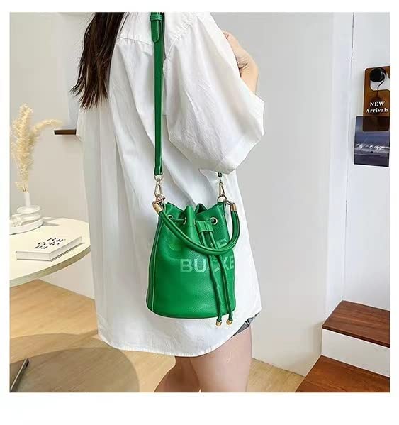 Bucket Bags for Women, Mini Bucket Bag Purses Soft Leather Crossbody Bucket Bags Drawstring Handbags Boho Bag (Green)