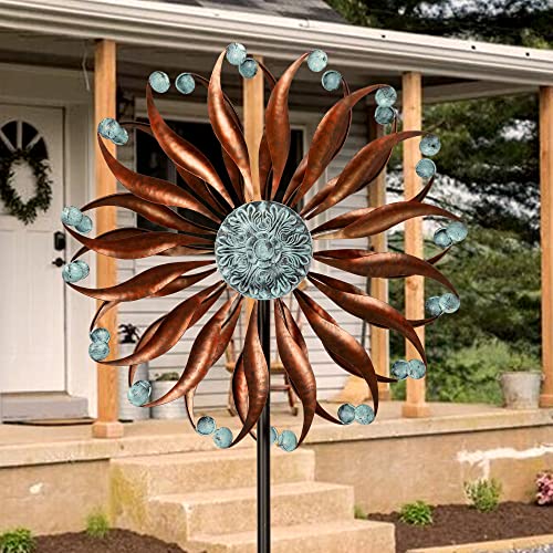 WinWindSpinner, Metal Wind Spinners for Yard Garden - Outdoor Garden Wind Spinner for Lawn Ornament, Windmills for The Yard Garden Patio Lawn (Retro Flower)