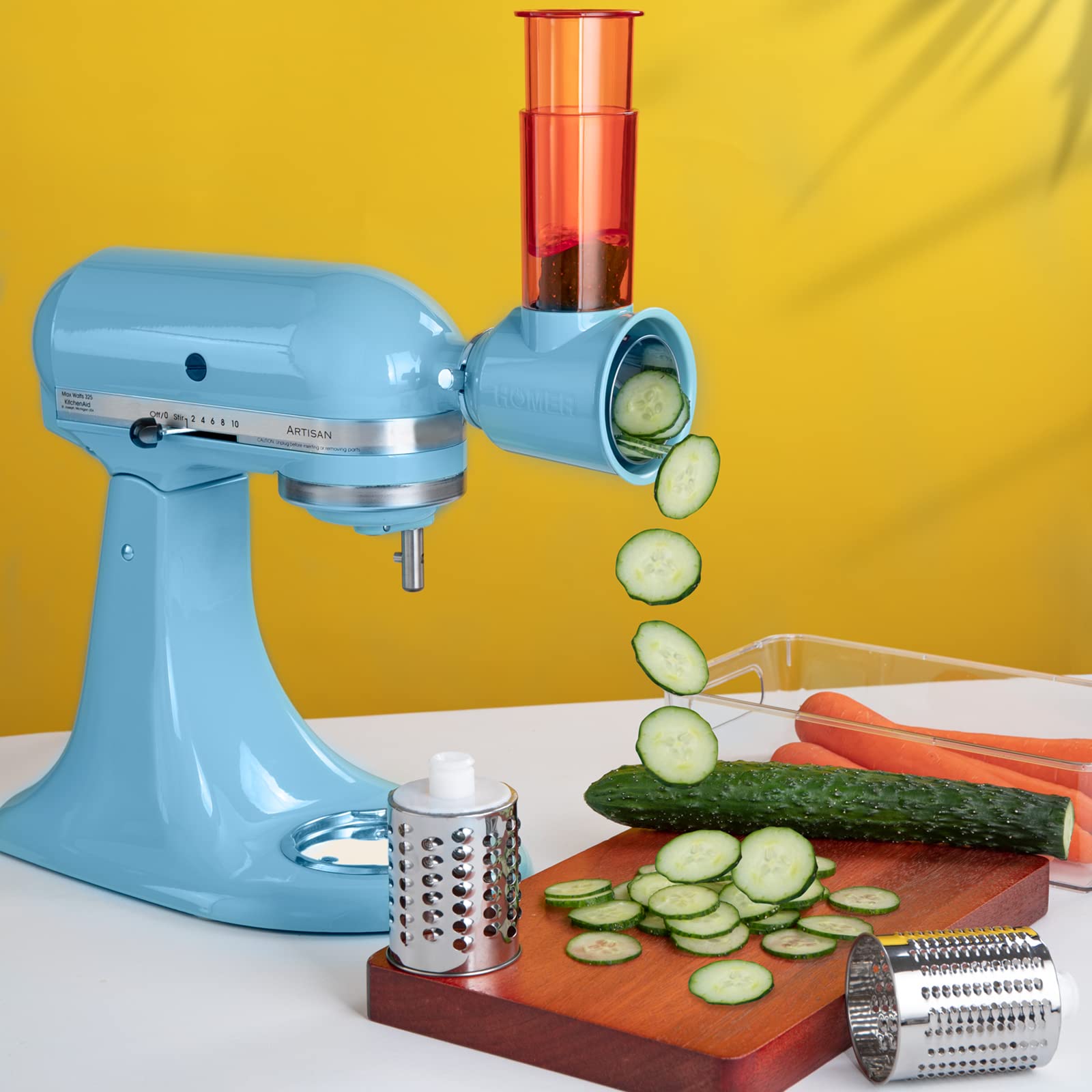 Stainless Steel Slicer Shredder Attachment for KitchenAid Stand Mixer, Cheese Grater KitchenAid, Slicer Accessories with 3 Blades (Cyan)