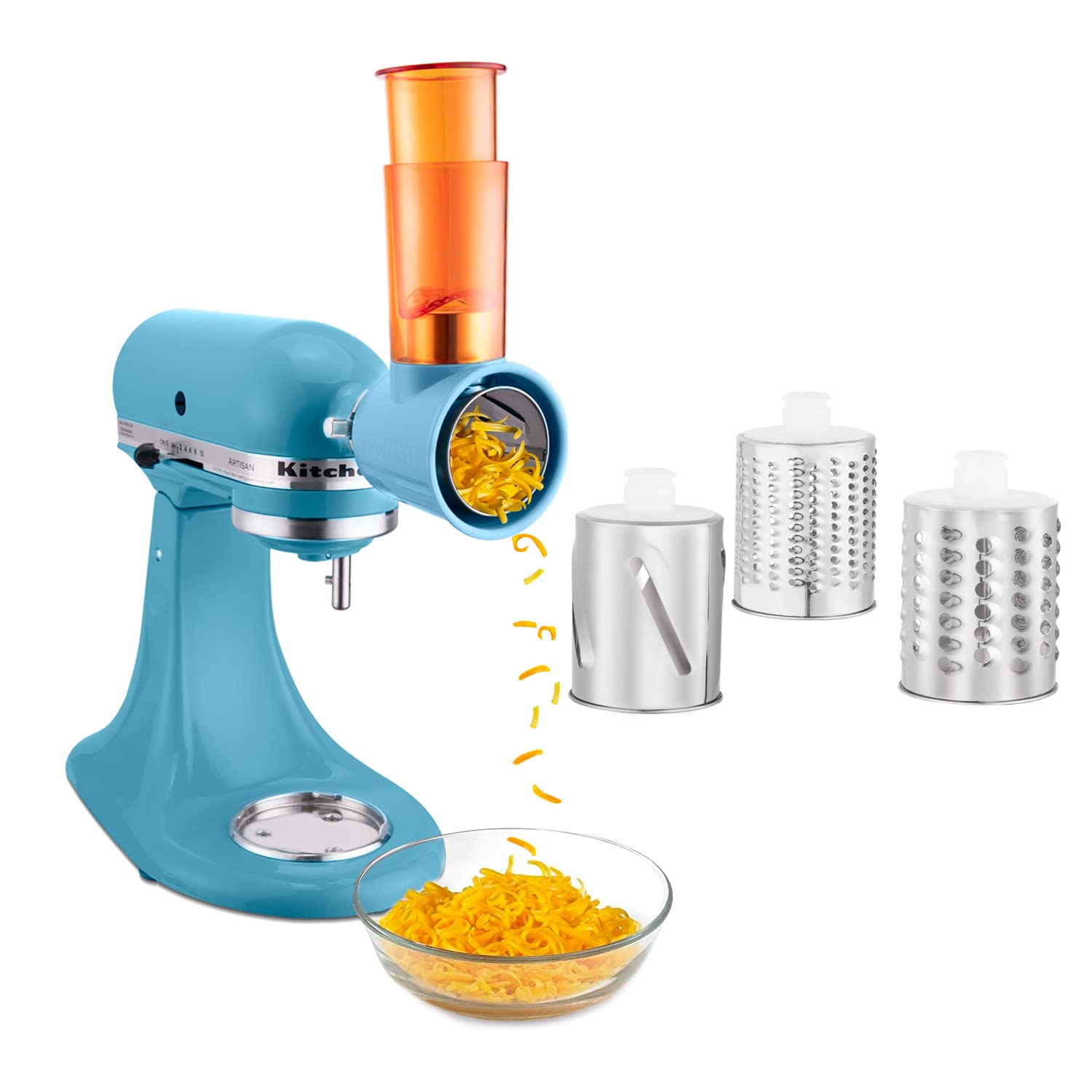 Stainless Steel Slicer Shredder Attachment for KitchenAid Stand Mixer, Cheese Grater KitchenAid, Slicer Accessories with 3 Blades (Cyan)