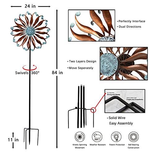WinWindSpinner, Metal Wind Spinners for Yard Garden - Outdoor Garden Wind Spinner for Lawn Ornament, Windmills for The Yard Garden Patio Lawn (Retro Flower)