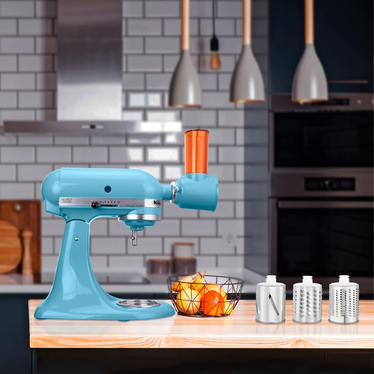 Stainless Steel Slicer Shredder Attachment for KitchenAid Stand Mixer, Cheese Grater KitchenAid, Slicer Accessories with 3 Blades (Cyan)
