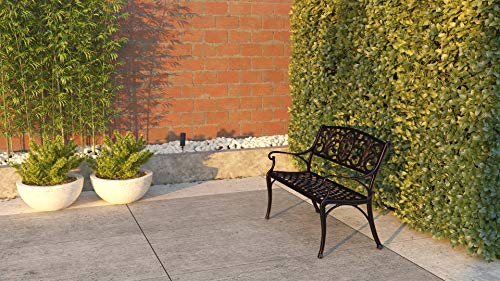 Patio Sense 63284 Decatur Cast Aluminum Patio Bench Heavy Duty Rust Free Metal Construction Front Porch Backyard Lawn Garden Pool Deck Outdoors Fleur-De-Lis Design - Antique Bronze Finish