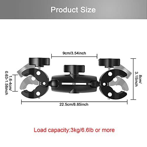 Sequpr Camera Clamp Mount for Gopro, Super Clamp Adapter Double Head Multifunction Holder for Motorcycle, Photography Light Fixture Bracket,Umbrella,Selfie Stick,Reflector