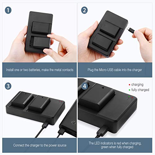 NP-FW50 Battery 2 Packs 1500mAh Rechargable Li-ion Batteries and Dual Charger for Sony A6500, A6400, A6300, A6000, A7, A7II, A7RII, A7SII, A7S, A7S2, A7R, A7R2, A55, A5100, RX10, RX10II
