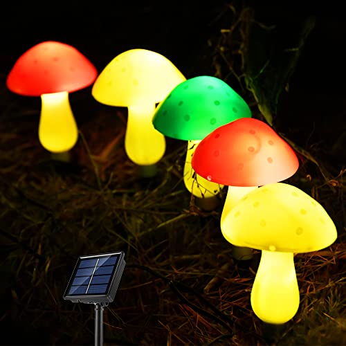 TWONGIFT 6LEDs Mushroom Solar Garden Lights Outdoor, Color Changing Kids Gift Night Pathway Lights, Camping Solar Powered String Lights for Easter, Xmas, Holiday, Yard Decor, Multicolor