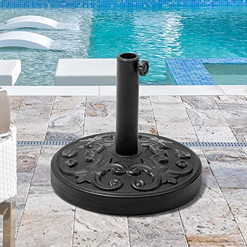 Crestlive Products 30lbs Heavy Duty Patio Market Umbrella Base, Round Cement Umbrella Stand for Outdoor, Deck, Lawn, Garden, Flower Decorative Pattern (Black)