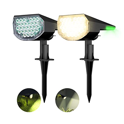 Pluralla Solar Spot Lights, Outdoor Landscape Lights, 28LED Waterproof Spotlights with 4 Lighting Modes, RGB Color Changing Tail Lights, Auto On/Off Solar Powered for Yard Landscape Lighting - 2 Pack