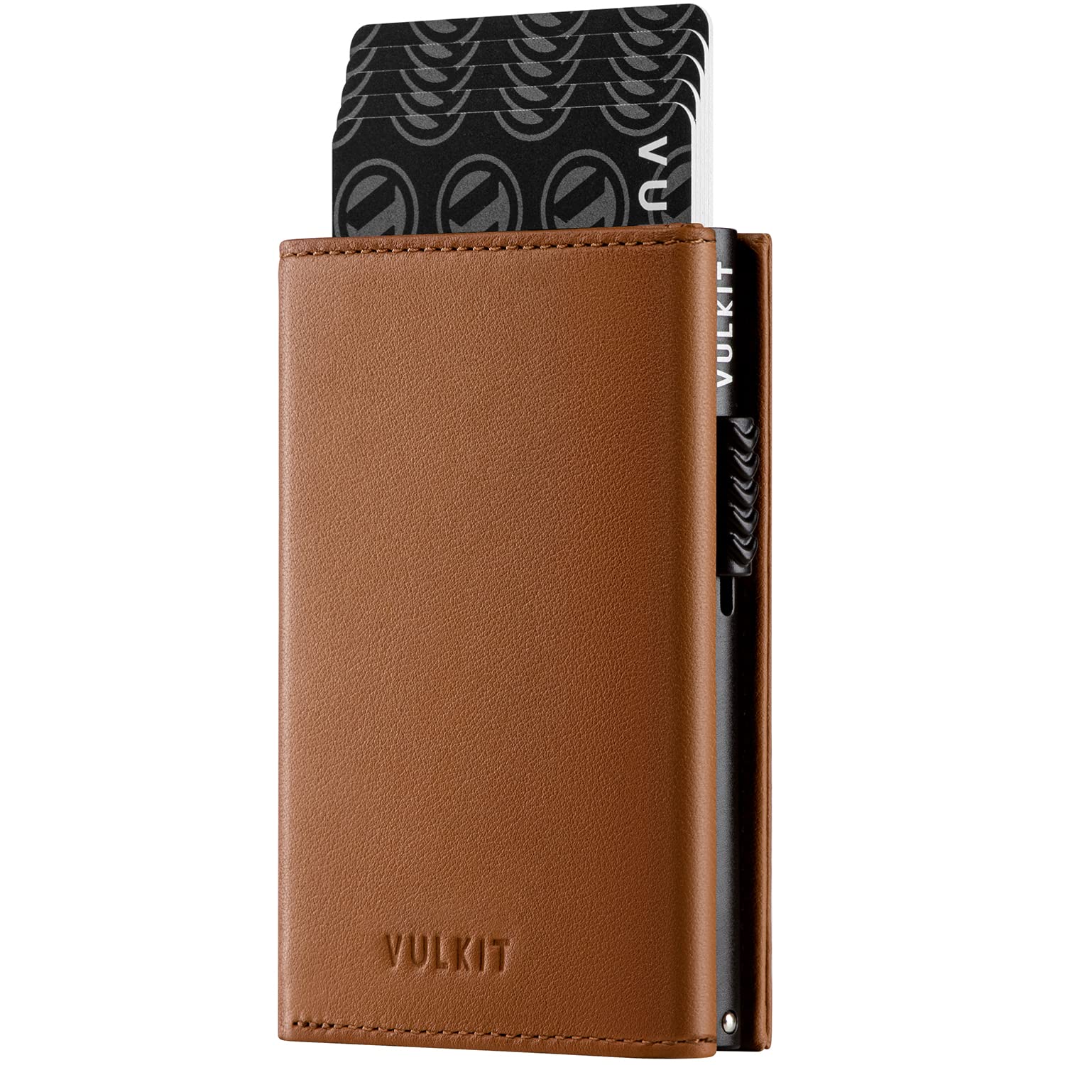 VULKIT Card Holder Wallet with Coin Pocket Magnetic Closure Pop Up Cards With ID Window Top Grain Leather Wallet for Cash & Credit Cards