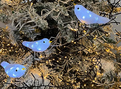 Acrylic String Birds 3 PCS Lighted Cool White Xmas Decorations Indoor Outdoor Holiday Decorations for Yard Garden Bar Party Cute Birthday Gifts Timer Battery Operated G-B006A