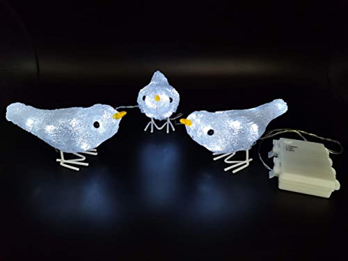 Acrylic String Birds 3 PCS Lighted Cool White Xmas Decorations Indoor Outdoor Holiday Decorations for Yard Garden Bar Party Cute Birthday Gifts Timer Battery Operated G-B006A