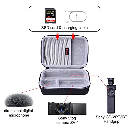 XANAD Hard Case for Sony ZV-1/Sony ZV-1F Camera with Vlogger Accessory Kit Tripod (GP-VPT2 BT) and Microphone - Travel Protective Carrying Storage Bag