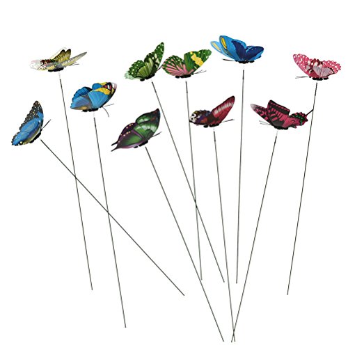 DatingDay 10 Pack Colourful Garden Butterflies On Sticks Miniature Fairy Garden Decoration
