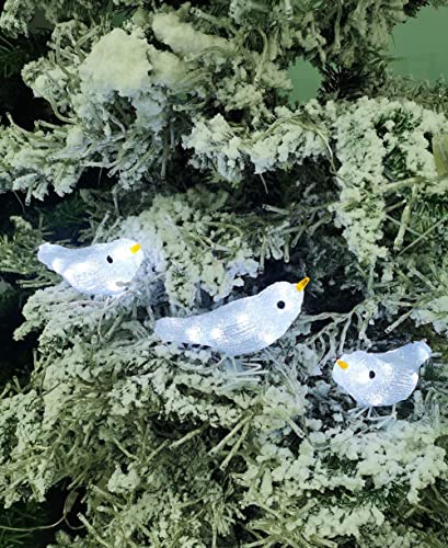 Acrylic String Birds 3 PCS Lighted Cool White Xmas Decorations Indoor Outdoor Holiday Decorations for Yard Garden Bar Party Cute Birthday Gifts Timer Battery Operated G-B006A