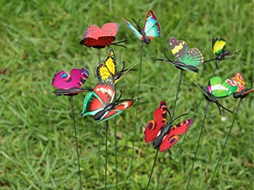 DatingDay 10 Pack Colourful Garden Butterflies On Sticks Miniature Fairy Garden Decoration