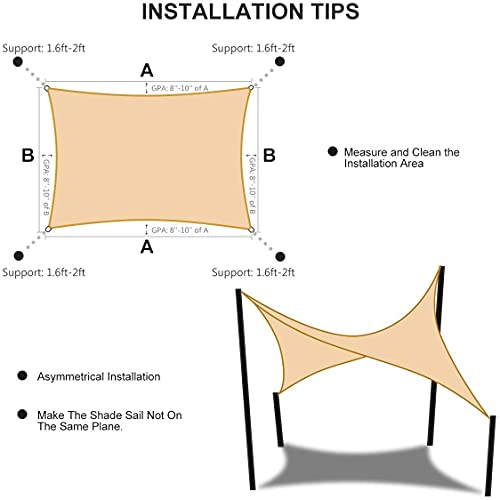 Patio Sun Shade Sail 12' x 16' Rectangle: UV Block Canopy Sunshade Cover - 185 GSM Thicker Sail Shade for Deck Pergola Garden Backyard Outdoor