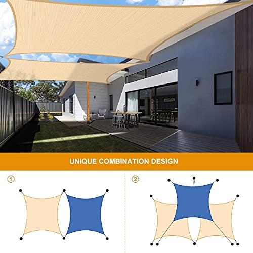 Patio Sun Shade Sail 12' x 16' Rectangle: UV Block Canopy Sunshade Cover - 185 GSM Thicker Sail Shade for Deck Pergola Garden Backyard Outdoor
