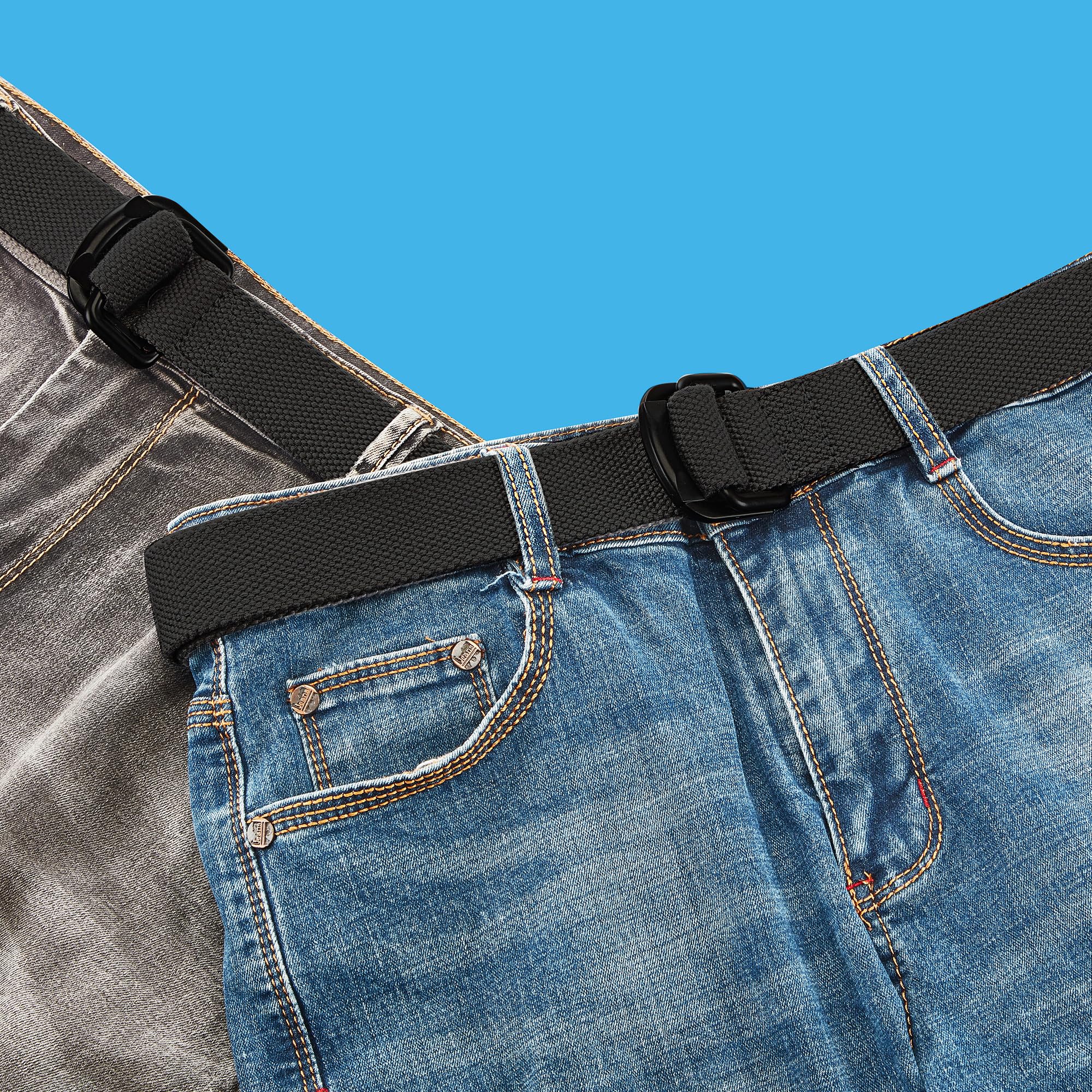 Bluecton Mens Belts Plus Size Canvas Belt Double D Ring Black Fabric Cloth Plus Size 55inch for Waist 43-46