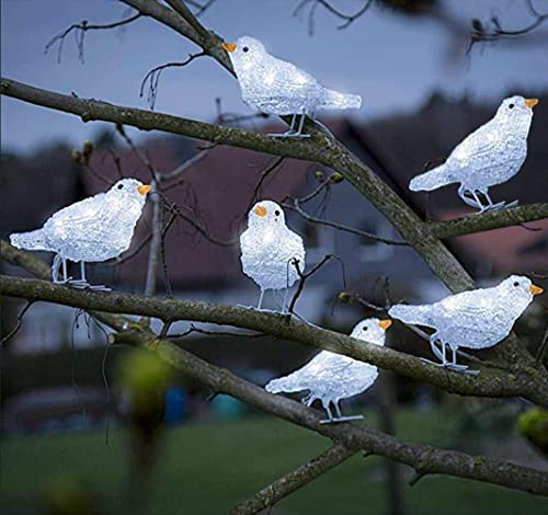 Acrylic String Birds 3 PCS Lighted Cool White Xmas Decorations Indoor Outdoor Holiday Decorations for Yard Garden Bar Party Cute Birthday Gifts Timer Battery Operated G-B006A