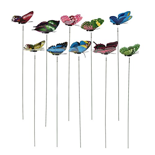 DatingDay 10 Pack Colourful Garden Butterflies On Sticks Miniature Fairy Garden Decoration