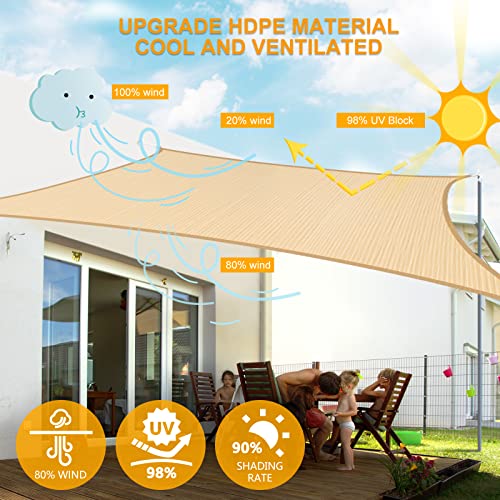 Patio Sun Shade Sail 12' x 16' Rectangle: UV Block Canopy Sunshade Cover - 185 GSM Thicker Sail Shade for Deck Pergola Garden Backyard Outdoor