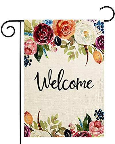 Guaikeai Floral Flower Blossom Welcome Garden Flag 12 x 18 Inch Double Sided Outside Decor for Home Yard Farmhouse