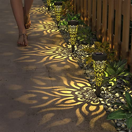 EKQ 6 Pack Solar Lights Outdoor Decorative Solar Garden Lights Waterproof with Warm Light Solar Pathway Lights for Patio Path Backyard Walkway Yard Garden Decor