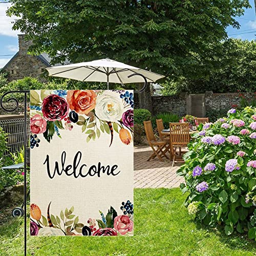 Guaikeai Floral Flower Blossom Welcome Garden Flag 12 x 18 Inch Double Sided Outside Decor for Home Yard Farmhouse