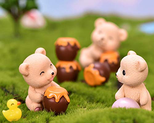 Miniature Bear Figurines, 8 Pcs Mini Bears with Jars Bear Figurines Model Cake Toppers Fairy Garden Accessories for Micro Landscape Plant Flower Pots