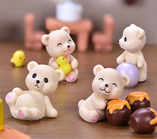 Miniature Bear Figurines, 8 Pcs Mini Bears with Jars Bear Figurines Model Cake Toppers Fairy Garden Accessories for Micro Landscape Plant Flower Pots