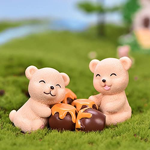 Miniature Bear Figurines, 8 Pcs Mini Bears with Jars Bear Figurines Model Cake Toppers Fairy Garden Accessories for Micro Landscape Plant Flower Pots