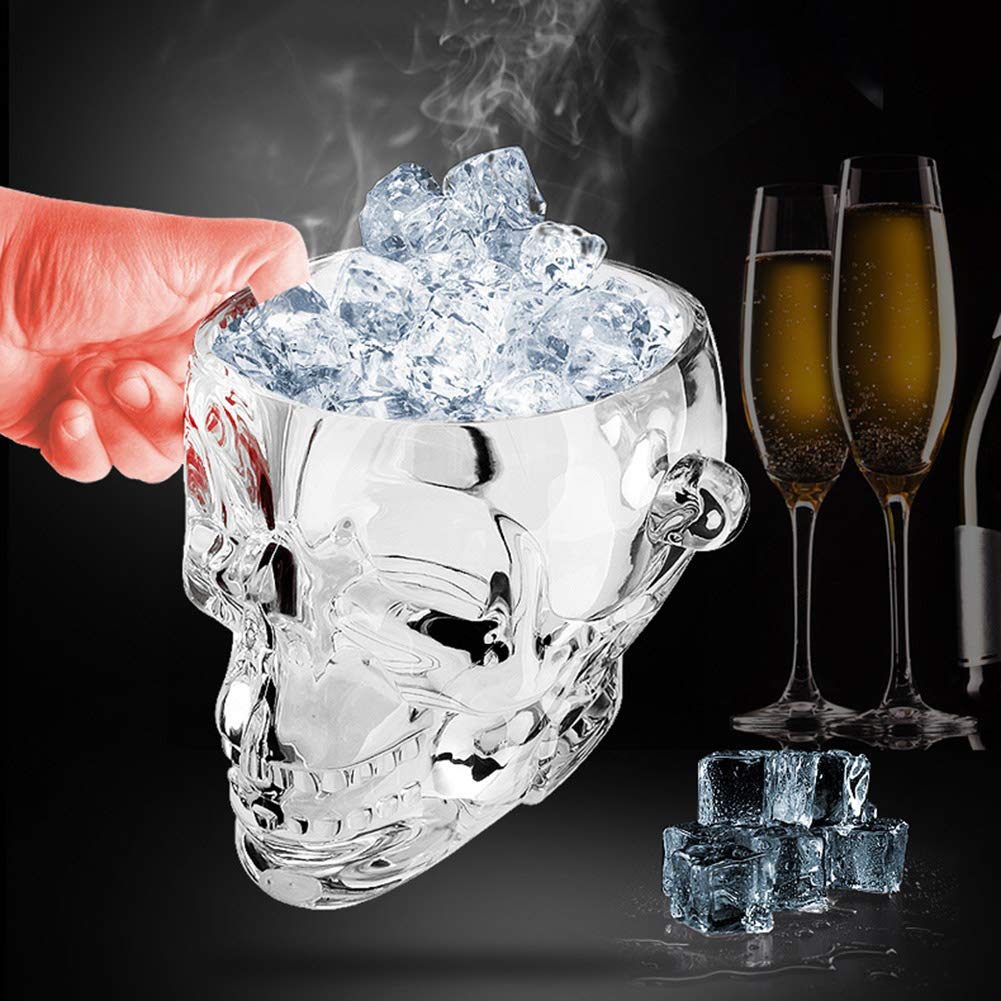 SOSSEG Ice Bucket, Ice Cube Storage Skull Ice Bucket Beer Barrel, Table Mount Wine Bucket, Champagne Bucket Wine Cooler Bar Party Barbecue Cocktail Wedding/Amber