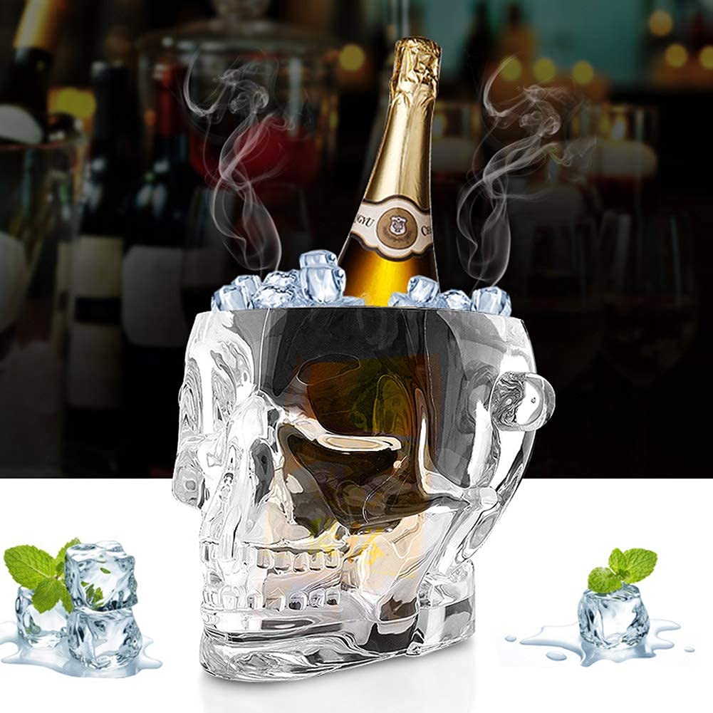 SOSSEG Ice Bucket, Skull Ice Bucket Beer Barrel, Table Mount Wine Bucket, Champagne Bucket Wine Cooler Bar Party Barbecue Cocktail Wedding Multiple (Transparent)