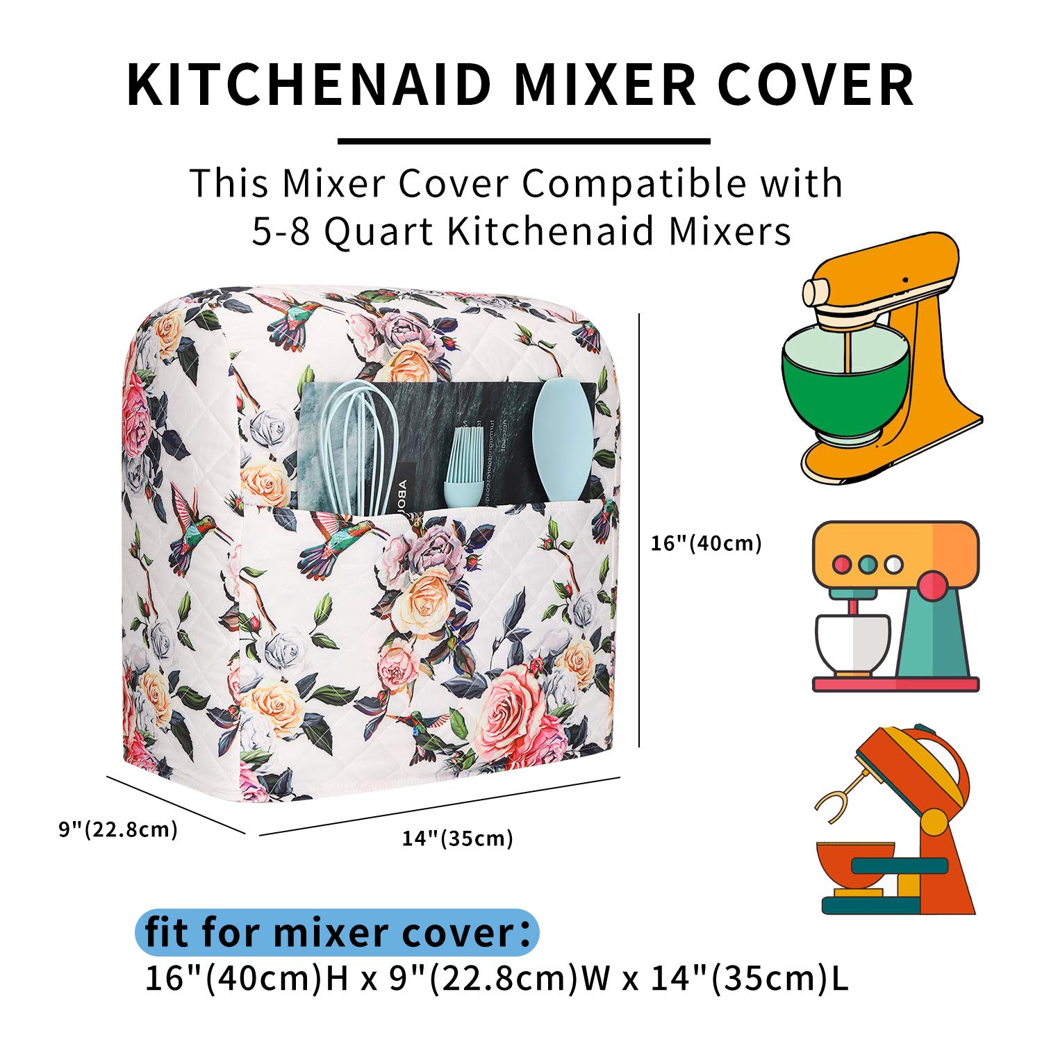Kitchen Aid Mixer Cover With Pockets,Kitchen Stand Mixer Cover Compatible With 5-8 Quart Kitchenaid Hamilton Mixers,Kitchen Aid Mixer Assecories