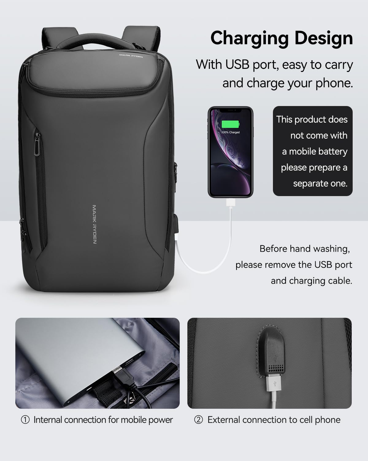 Muzee Business Backpack for Men,Waterproof and Travel Laptop Backpack with USB Charging, Fits 17 Inch Laptop and Tech Gear