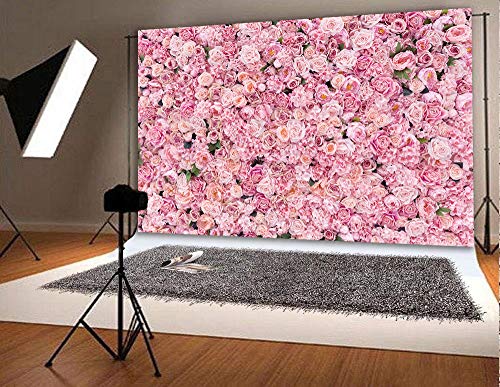 BINQOO 8x6ft Mother's Day Pink Flowers Backdrops Spring Pink Rose Wall Background Girls Women Birthday Tea Party Backdrop Weeding Bridal Shower Anniversary Ceremony Decor