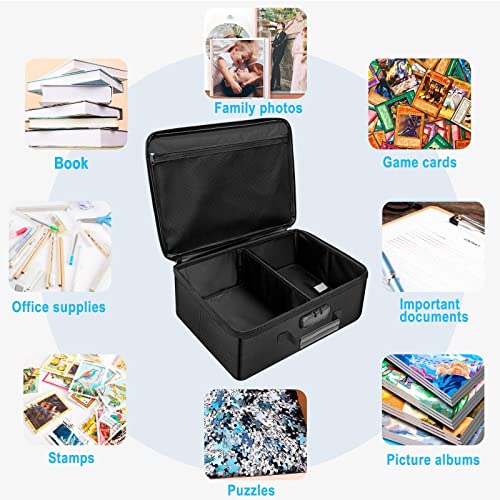 Fireproof Photo Storage Box with Lock,ENGPOW Photo Box Organizer with Divider&Mesh Bag,Collapsible Portable Photo Storage Containers with Handle for Photos, Picture,Scrapbook,Art,Craft(Box Only)