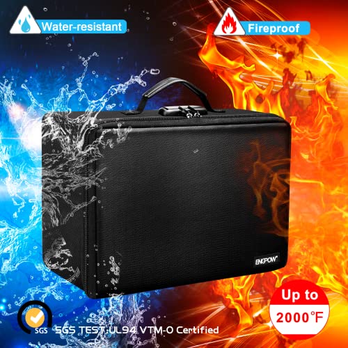 Fireproof Photo Storage Box with Lock,ENGPOW Photo Box Organizer with Divider&Mesh Bag,Collapsible Portable Photo Storage Containers with Handle for Photos, Picture,Scrapbook,Art,Craft(Box Only)