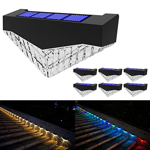 IVWVI Solar Deck Lights, Solar Fence Lights, Diamond Crystal Lampshade, Warm White/Color Changing Modes, Solar Step Lights Outdoor Waterproof led for Garden, Patio, Stair, Step, Yard, Path, 6 Pack