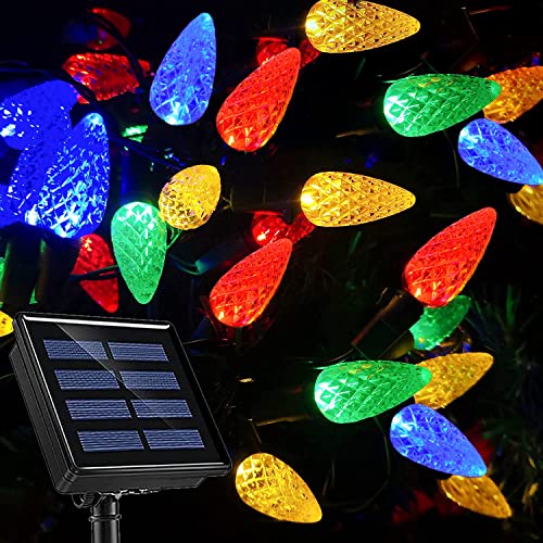 HUGSVIK 39Ft 100 LED Solar C6 LED Christmas Lights Outdoor, Multi-colored Solar Christmas Lights Outdoor Waterproof, 8 Modes Outdoor Christmas Lights for Xmas Tree, Holiday, Garden, Patio, Arbor Decor