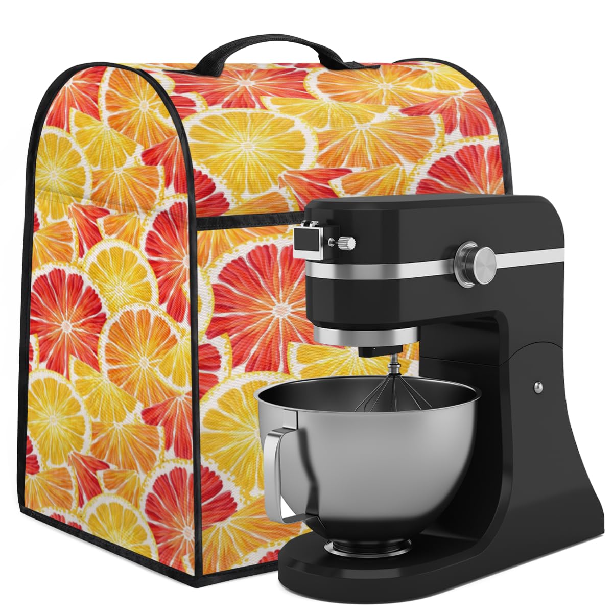 Citrus Slice Realistic Mixer Cover Dustproof Yellow Orange Stand Mixer Covers Compatible with 6/7/8 Quart Kitchen Mixer, 4 Pockets for Mixer Accessories