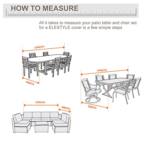 ELEXTYLE Rectangle Outdoor Dining Table and 7-9 Chairs Set Cover for Patio Furniture 600D Oxford Weather-Proof 109" L X 84" W X 32" H Outside Table Covers Rectangle Anti-Fading