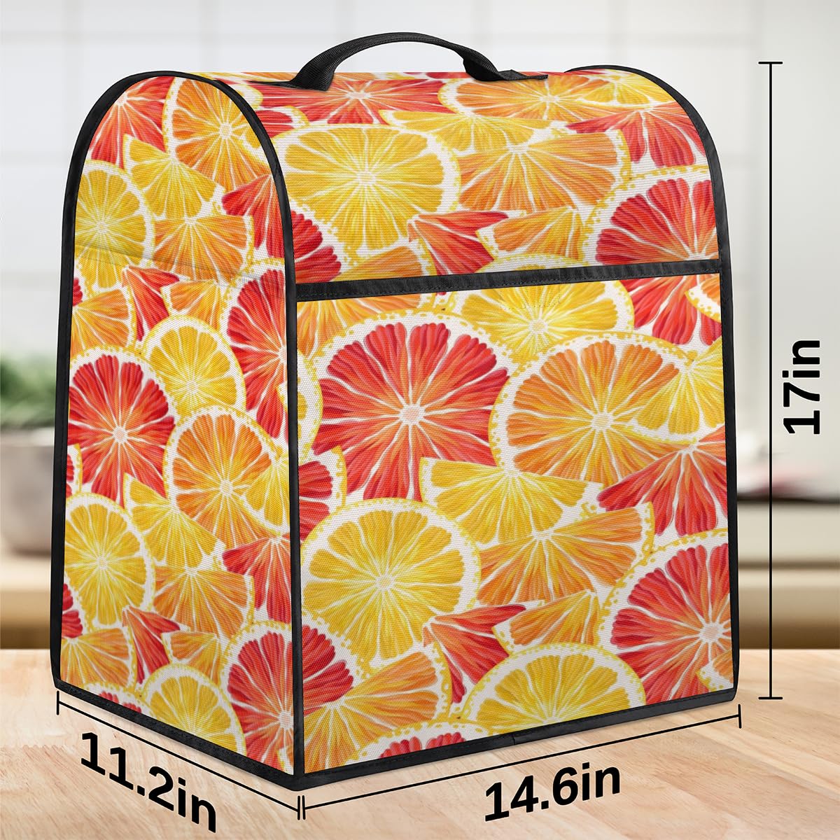 Citrus Slice Realistic Mixer Cover Dustproof Yellow Orange Stand Mixer Covers Compatible with 6/7/8 Quart Kitchen Mixer, 4 Pockets for Mixer Accessories