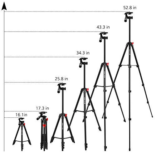 Tablet Tripod 53 inch iPad Tripod Aluminum Smartphone Tripod for iPhone iPad Pro Camera Mobile Phone Lightweight Travel Selfie Stand Tripod Black