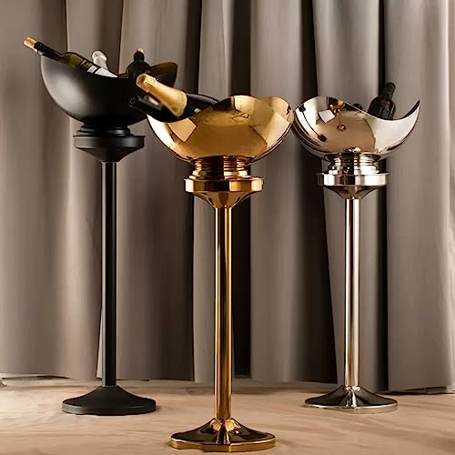 Ice Container Stainless Steel Ice Bucket with Stand Indoor and Outdoor Cooler Cellar Bucket Beverage Stand for Kitchen Bar Wine Chiller (Color : Gold)
