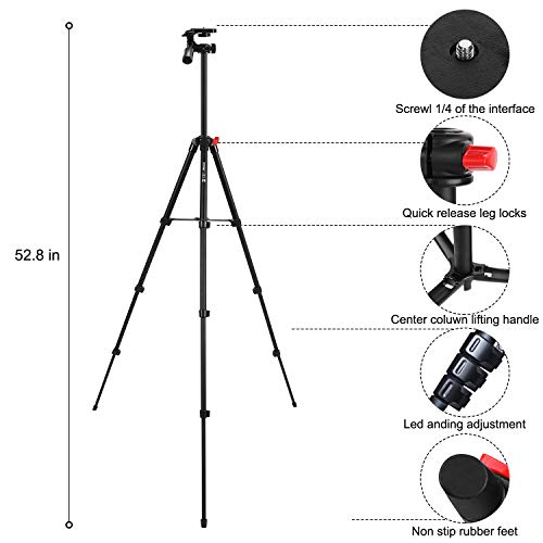 Tablet Tripod 53 inch iPad Tripod Aluminum Smartphone Tripod for iPhone iPad Pro Camera Mobile Phone Lightweight Travel Selfie Stand Tripod Black