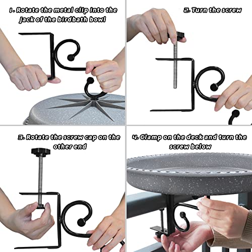 Hpycohome Bird Bath for Outdoors, Horizontally Stable Durable Large Capacity Birdbath for Deck Mount with Adjustable Metal Clamp for Garden Patio Lawn Decorative