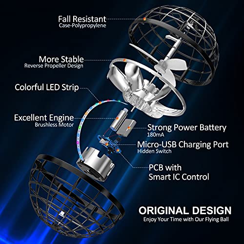 Flying Orb Ball Toys Soaring Hover Pro Boomerang Spinner Hand Controlled Mini Drone Globe Shape Spinning, Safe for Adults Kids Indoor Outdoor by Lematrix (Black)