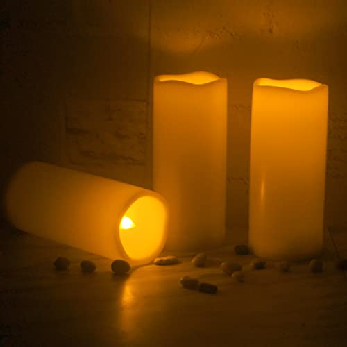 EZiKitchen 3 Pack Outdoor Battery Operated Candles with Timer Waterproof Led Flickering Candles Flameless Pillar Lights for Party/Lantern/Patio/Wedding/Garden,Cream White,3x7 Inch