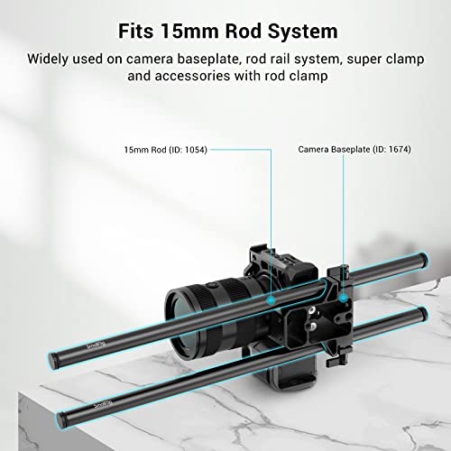 SmallRig 16 Inches (40 cm) Black Aluminum Alloy 15mm Rod with M12 Female Thread, Pack of 2 - 1054